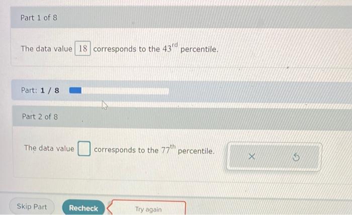Solved The data value corresponds to the 43rd percentile. | Chegg.com