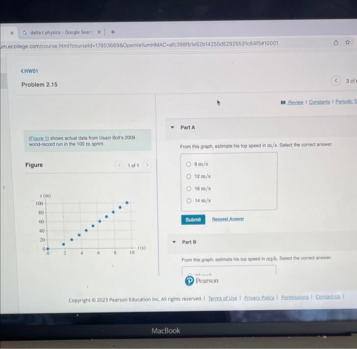 Solved (Figure 1) shows actual data from Usain Bolts 2009 | Chegg.com