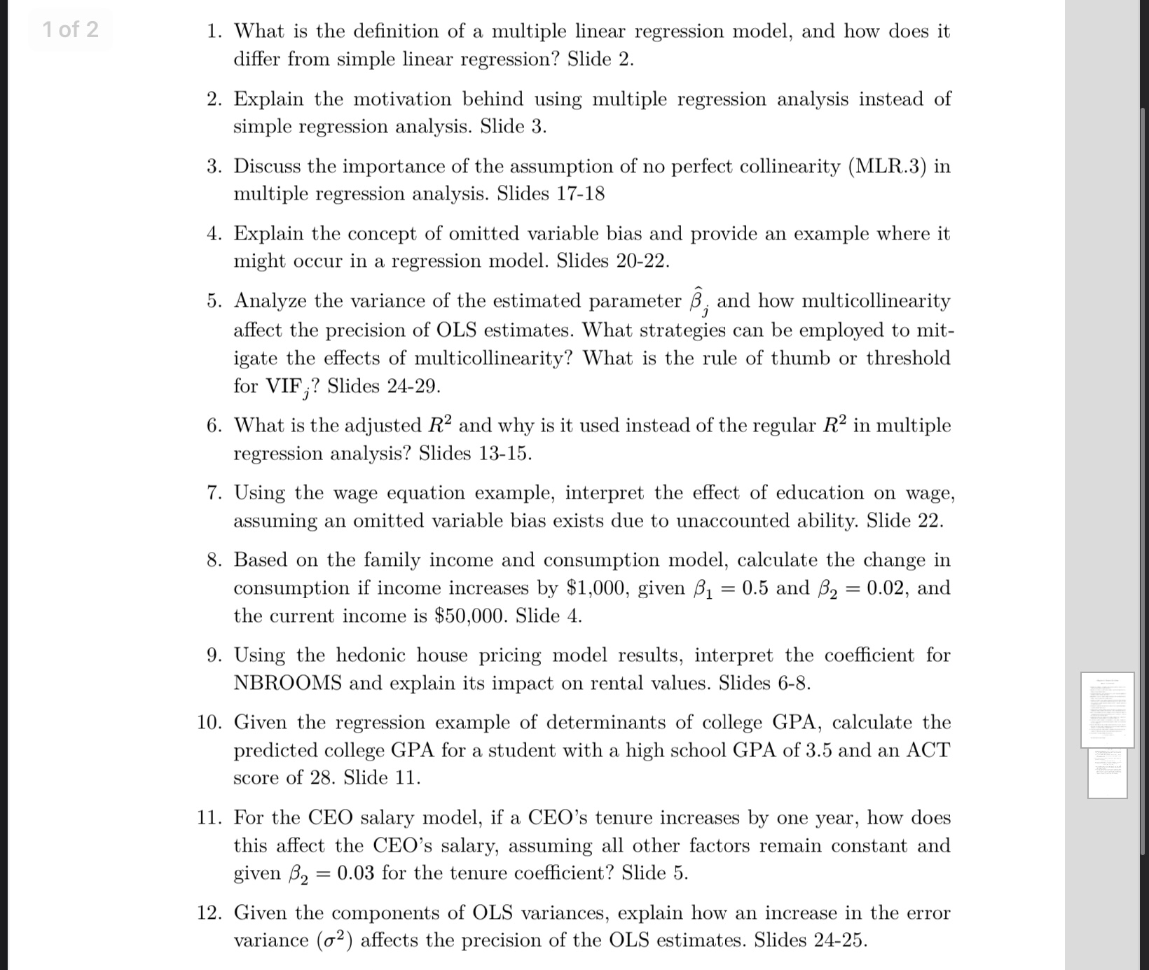 Solved What is the definition of a multiple linear | Chegg.com