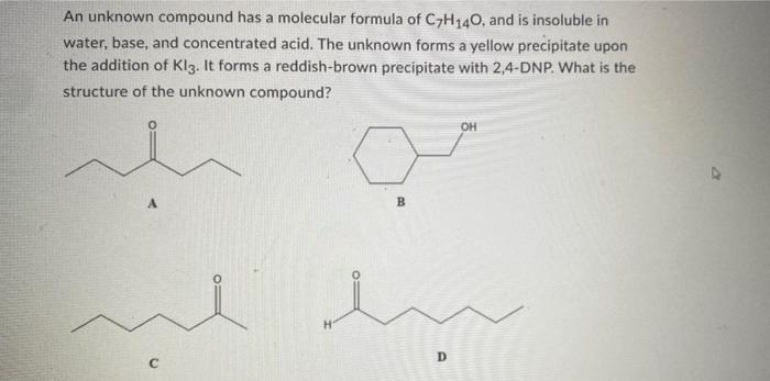 Solved An unknown compound has a molecular formula of | Chegg.com