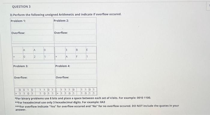 Solved 3 Perform The Following Unsigned Arithmetic And