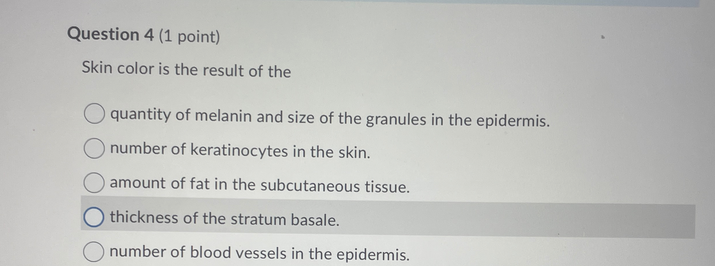 Solved Question 4 (1 ﻿point)Skin color is the result of | Chegg.com