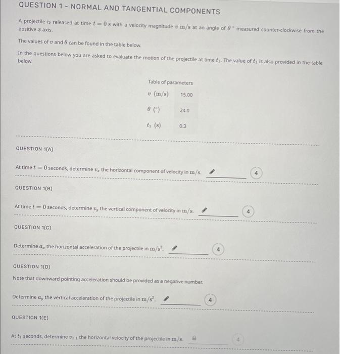 Solved A projectile is released at time t=0 s with a | Chegg.com