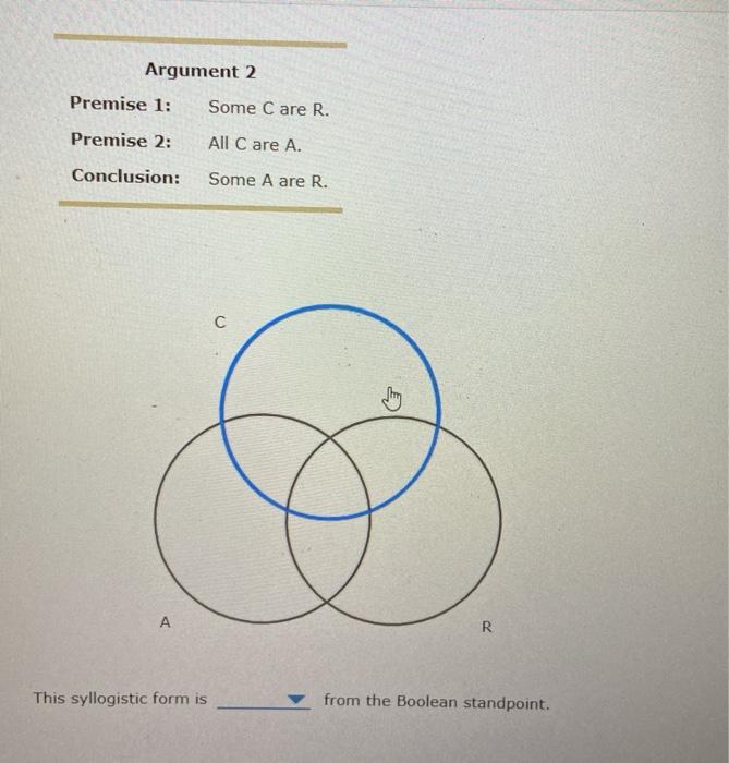 Solved Argument 1 Premise 1: Some V are not M. Premise 2: | Chegg.com