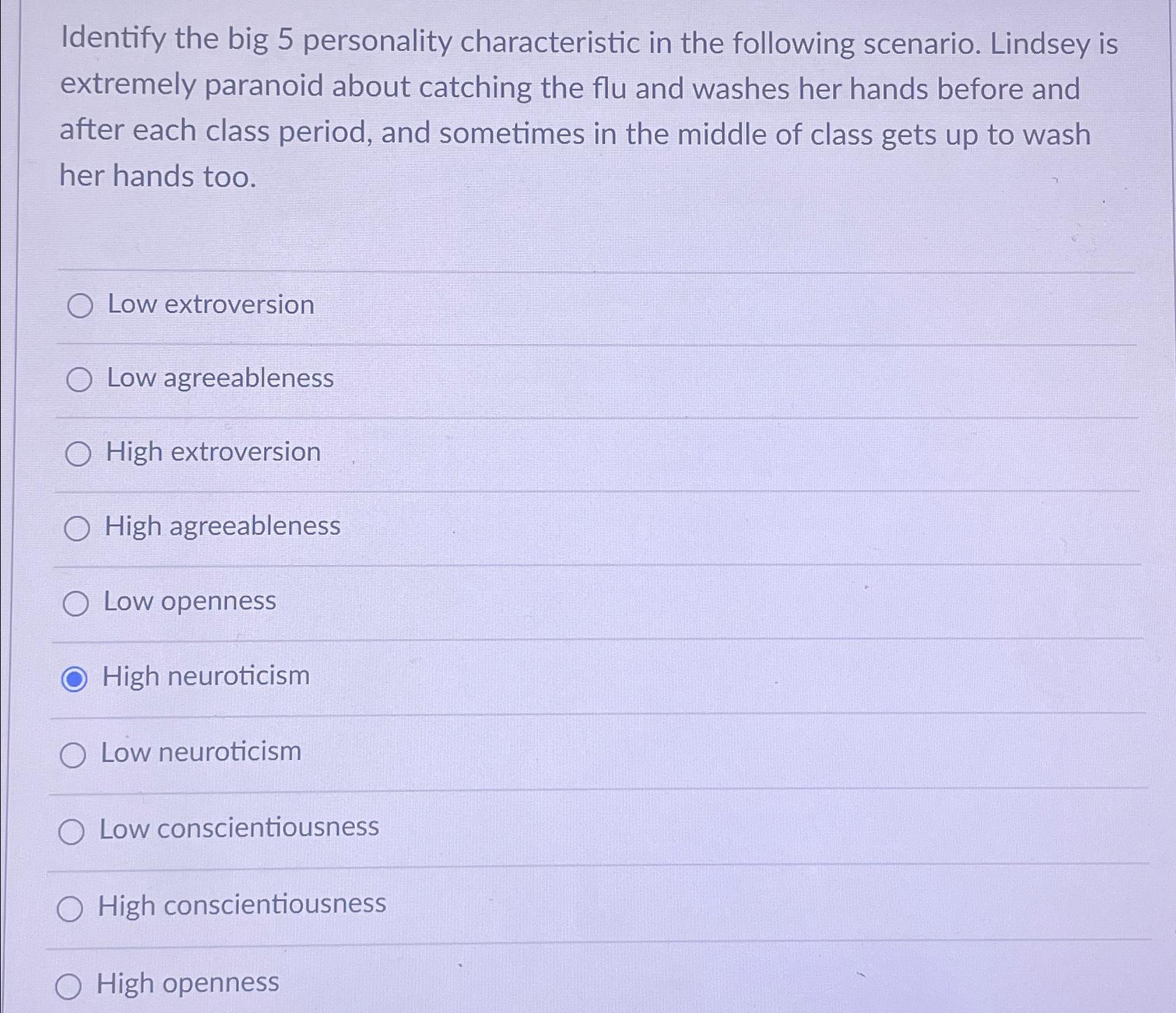 Solved Identify the big 5 ﻿personality characteristic in the | Chegg.com