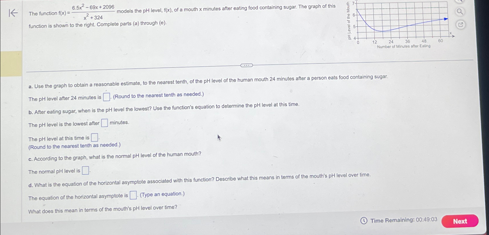 Solved The function f(x)=6.5x2-69x+2096x2+324 ﻿models the pH | Chegg.com