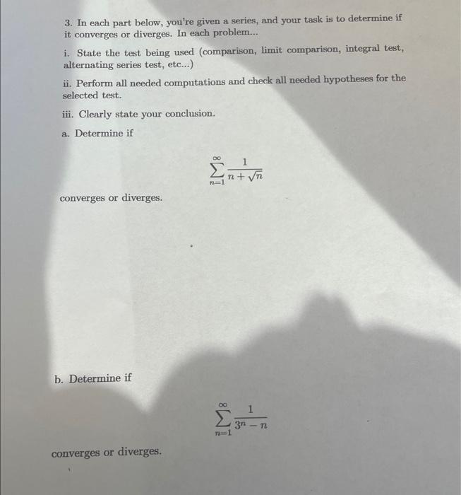 Solved 3. In each part below, you're given a series, and | Chegg.com