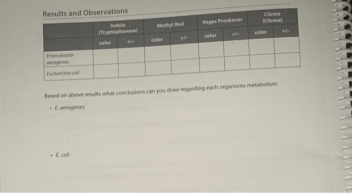 Solved Results and Observations Citrate (Citrase) Methyl Red | Chegg.com
