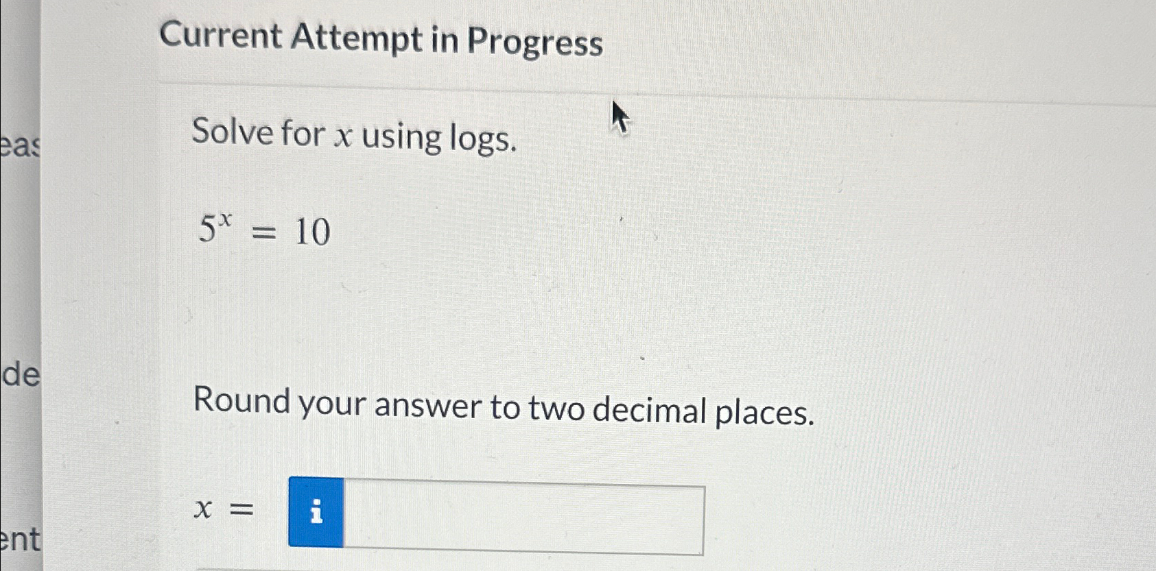 Solved Current Attempt in ProgressSolve for x ﻿using | Chegg.com