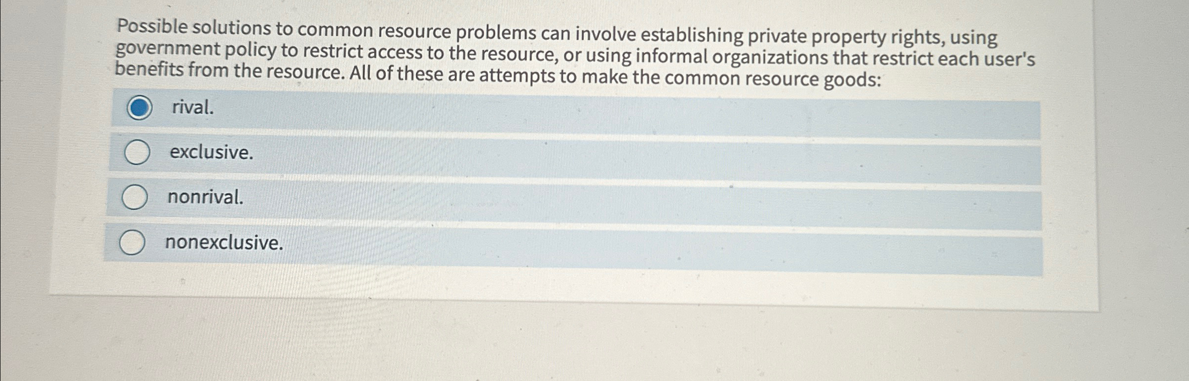 Solved Possible solutions to common resource problems can | Chegg.com