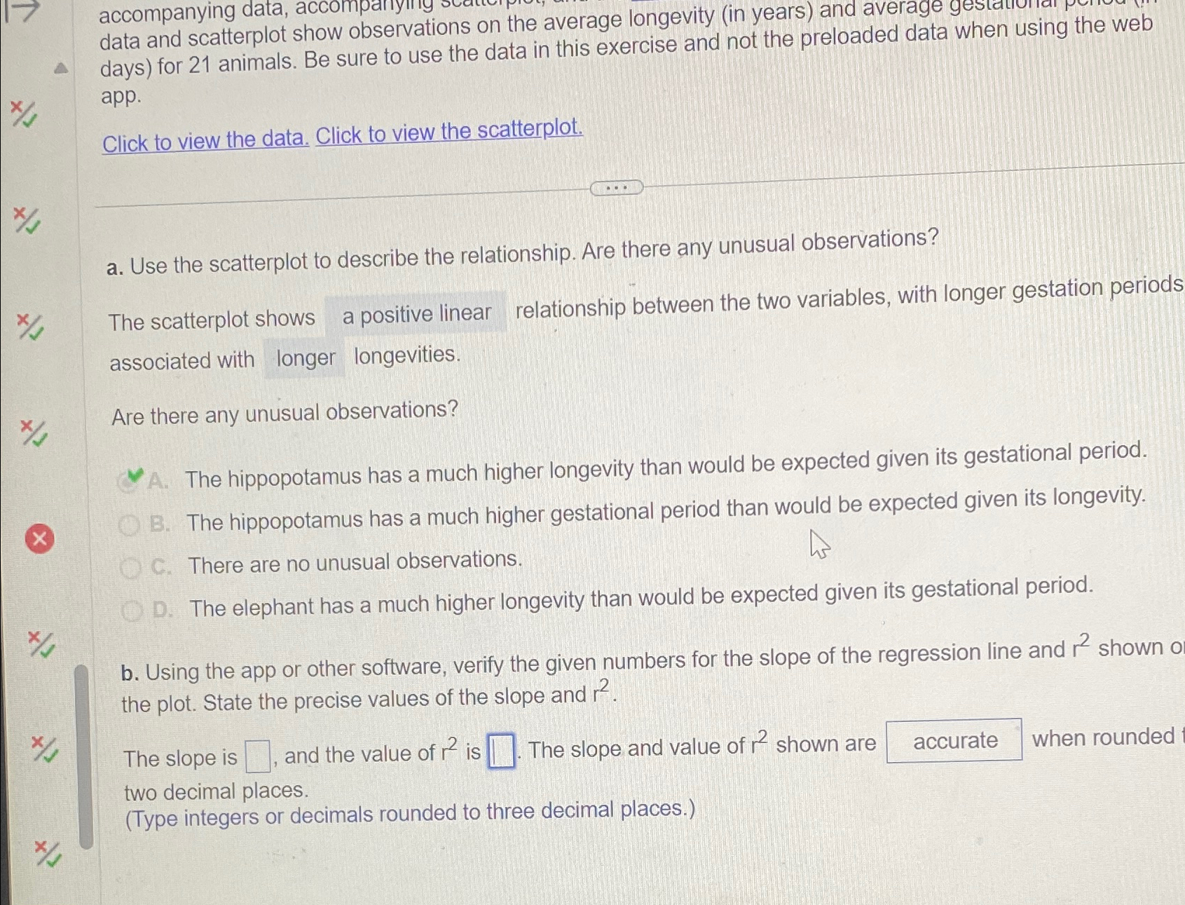 data and scatterplot show observations on the average | Chegg.com