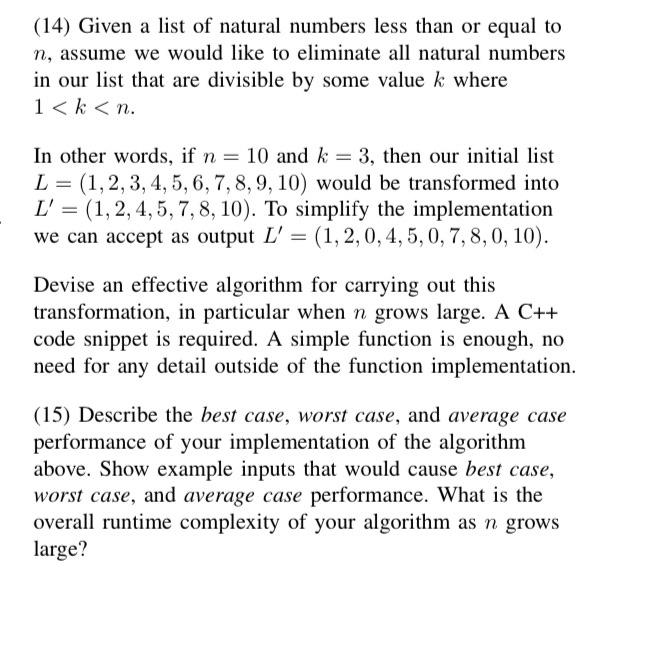 Solved (14) Given a list of natural numbers less than or | Chegg.com