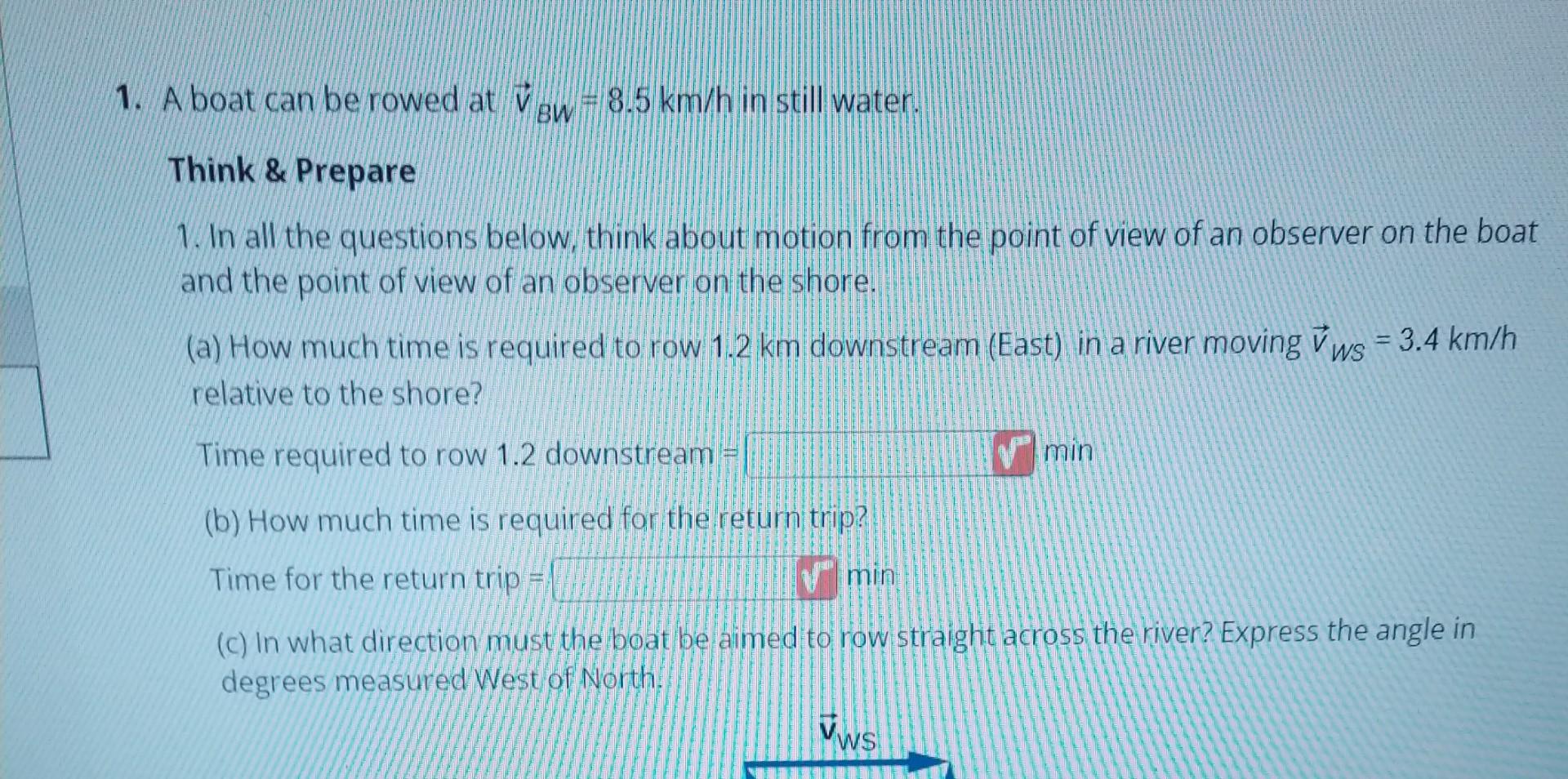Solved A boat can be rowed at vBW=8.5 km/h in still water. | Chegg.com