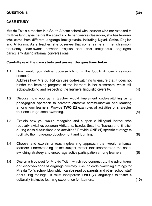 Solved QUESTION 1:CASE STUDYMrs du Toit is a teacher in a | Chegg.com