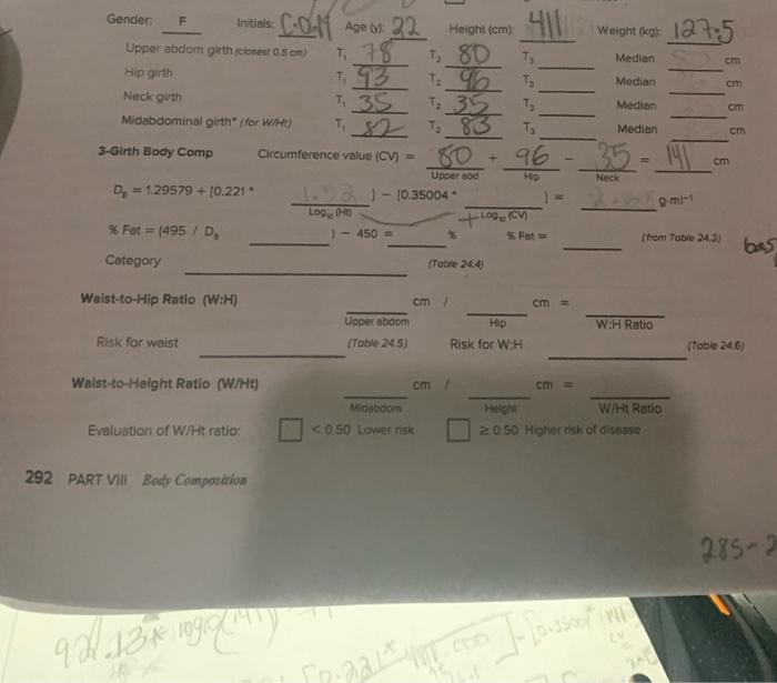 Upper abdo Hip girth Neck girth Midabdominal gith | Chegg.com