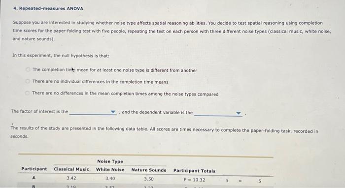 Solved 4. Repeated-measures ANOVA Suppose you are interested | Chegg.com