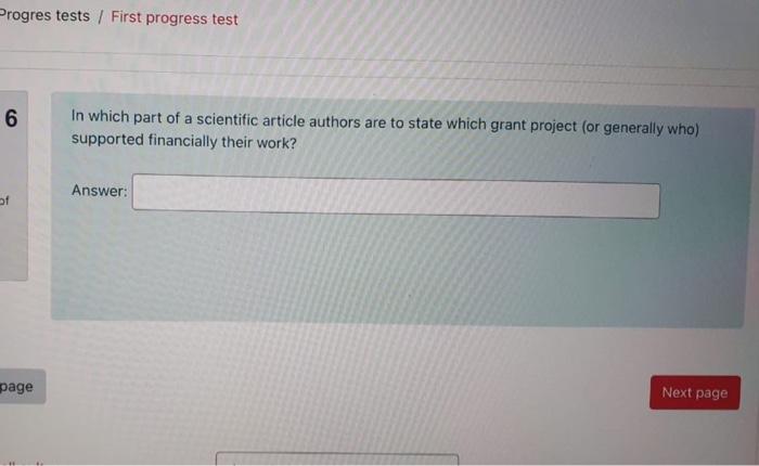 Solved Progres tests / First progress test 6 In which part | Chegg.com