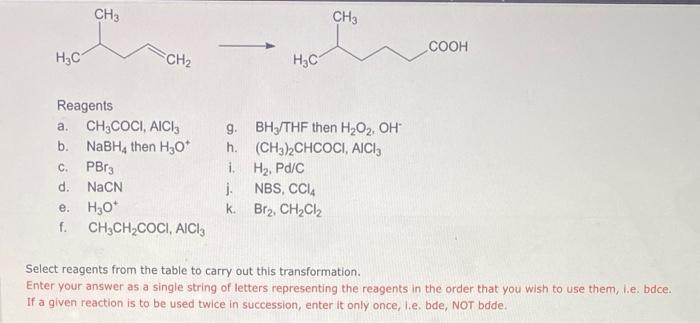 Solved Reagents a. CH3COCl,AlCl3 g. BH3 /THF then H2O2,OH− | Chegg.com