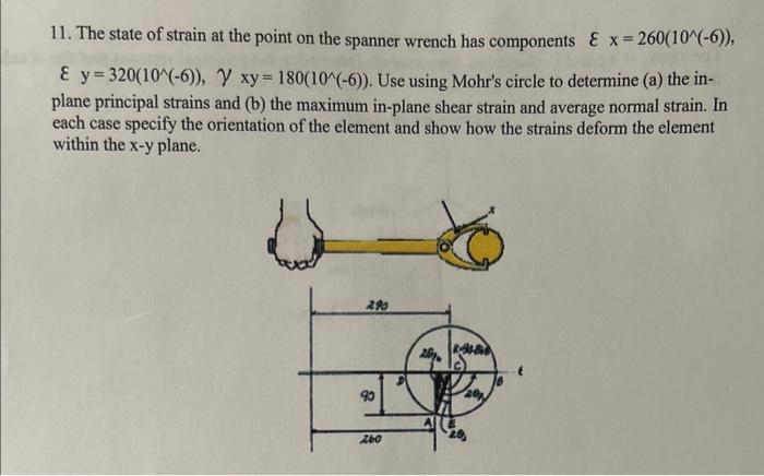 Solved 11. The state of strain at the point on the spanner | Chegg.com