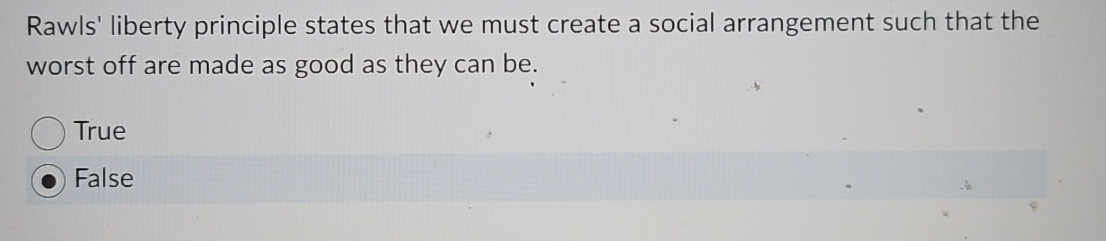 Solved Rawls' liberty principle states that we must create a | Chegg.com