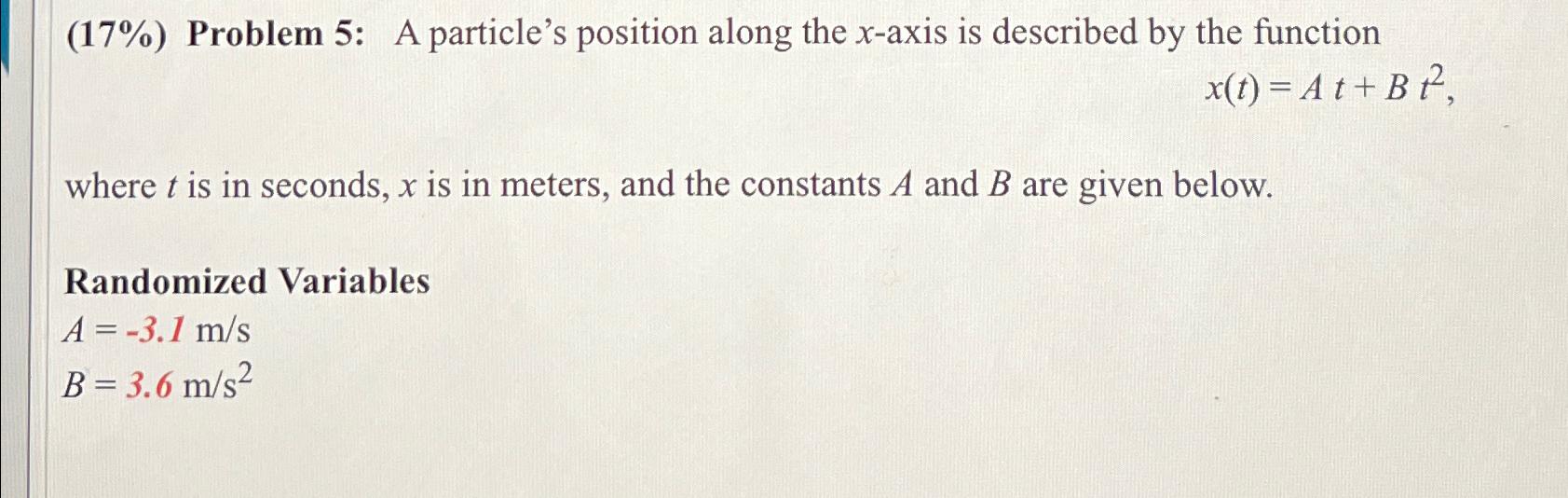 Solved (17%) ﻿Problem 5: A particle's position along the | Chegg.com