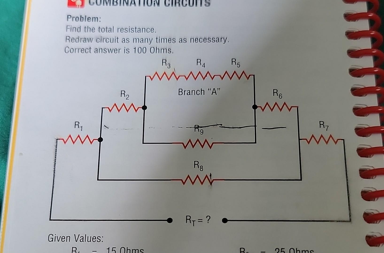 Solved Problem: Find the total resistance. Redraw circuit as | Chegg.com