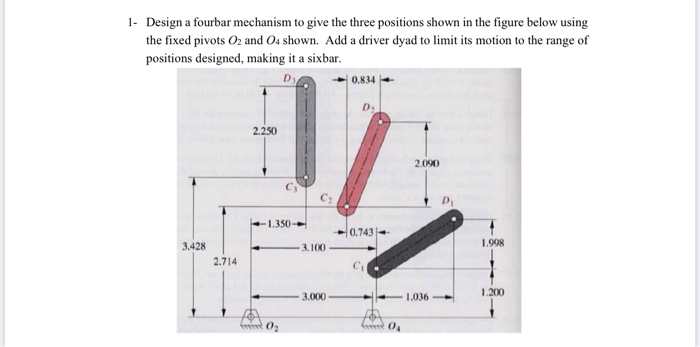 1- Design a fourbar mechanism to give the three | Chegg.com
