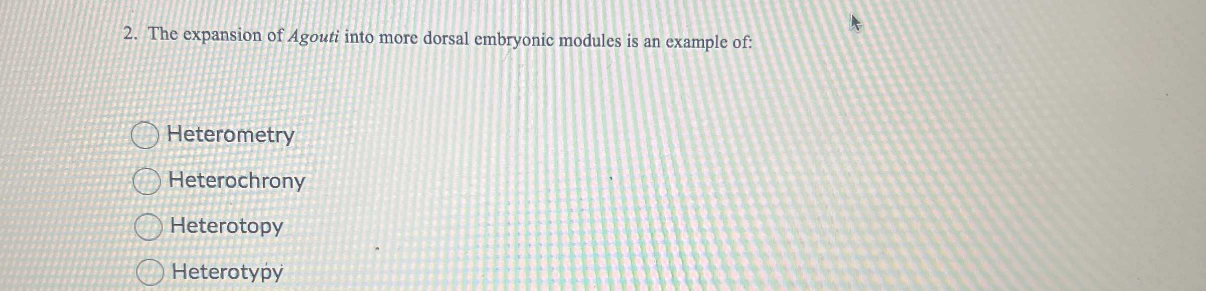Solved The expansion of Agouti into more dorsal embryonic | Chegg.com