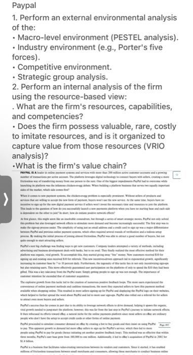 Paypal 1. Perform an external environmental analysis | Chegg.com