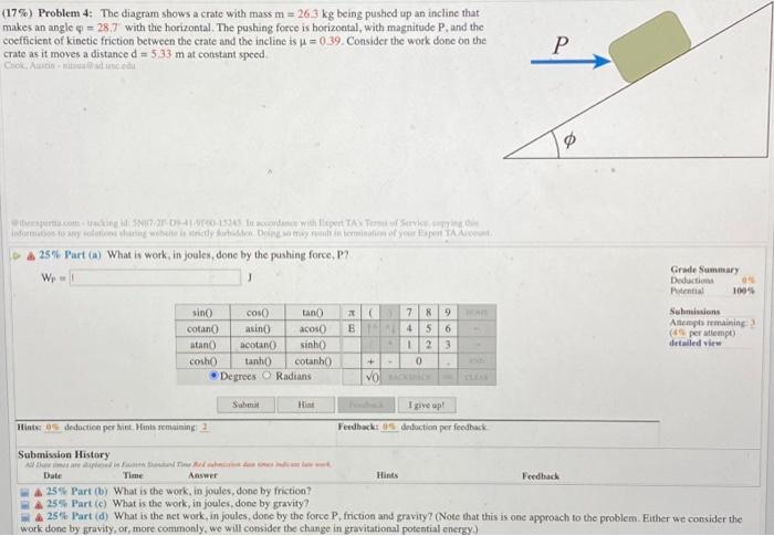 Solved (17\%) Problem 4: The diagram shows a crate with mass | Chegg.com