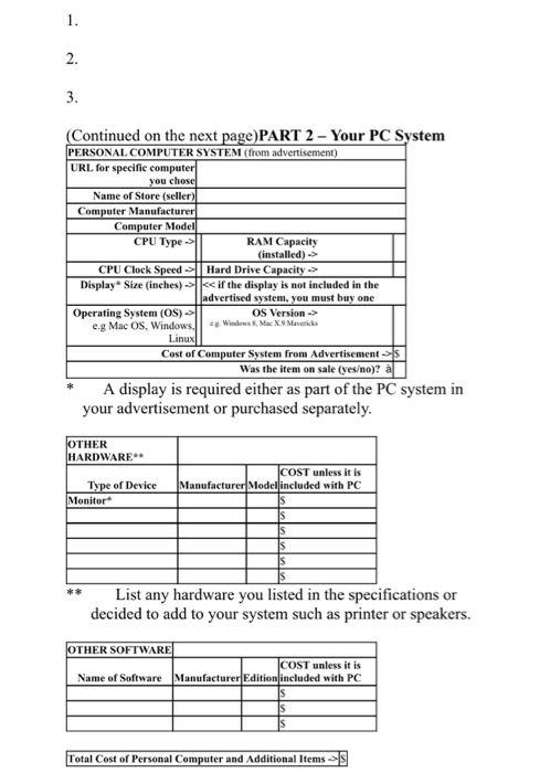 Solved 1. 2. 3. (Continued on the next page)PART 2 - Your PC | Chegg.com
