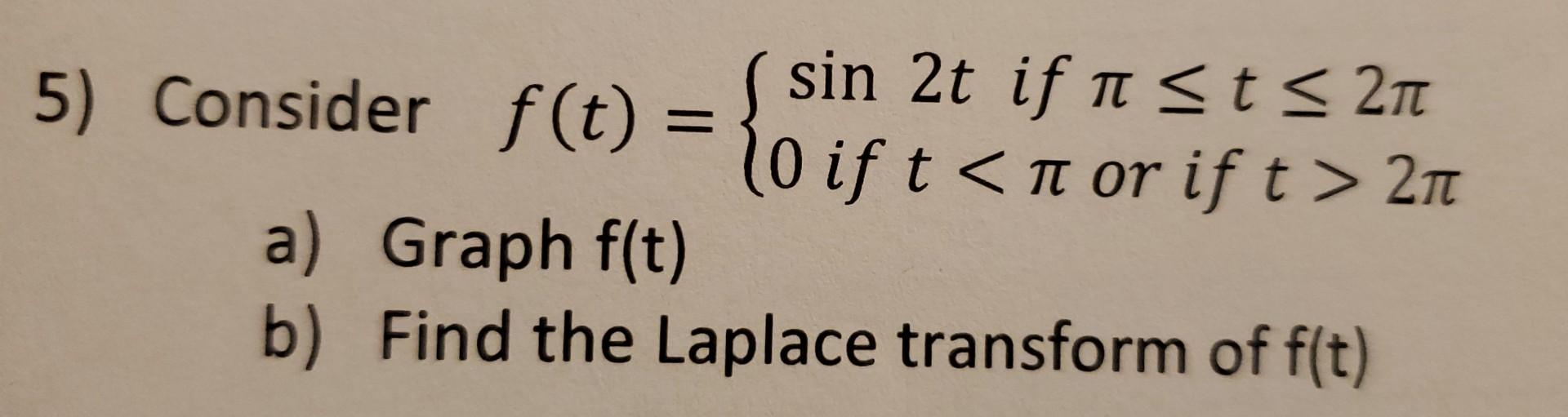 Solved Consider f(t)={sin2t if π≤t≤2π0 if t 2π a) | Chegg.com
