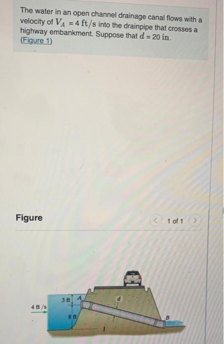 Solved The water in an open channel drainage canal flows | Chegg.com