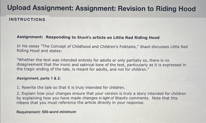 Upload Assignment: Assignment: Revision to Riding | Chegg.com
