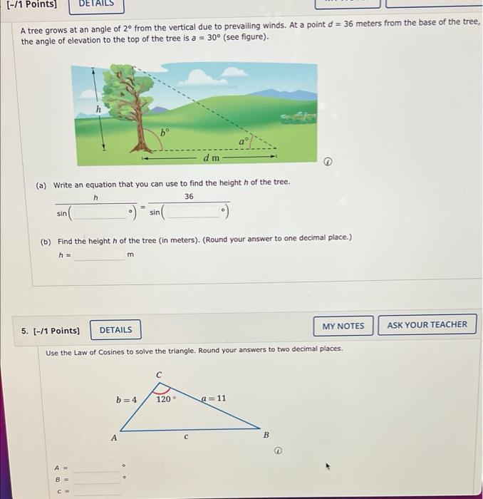 Solved A tree grows at an angle of 2∘ from the vertical due | Chegg.com