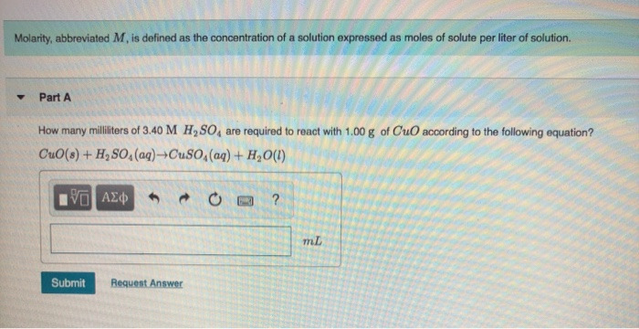 Solved Molarity, abbreviated M, is defined as the | Chegg.com