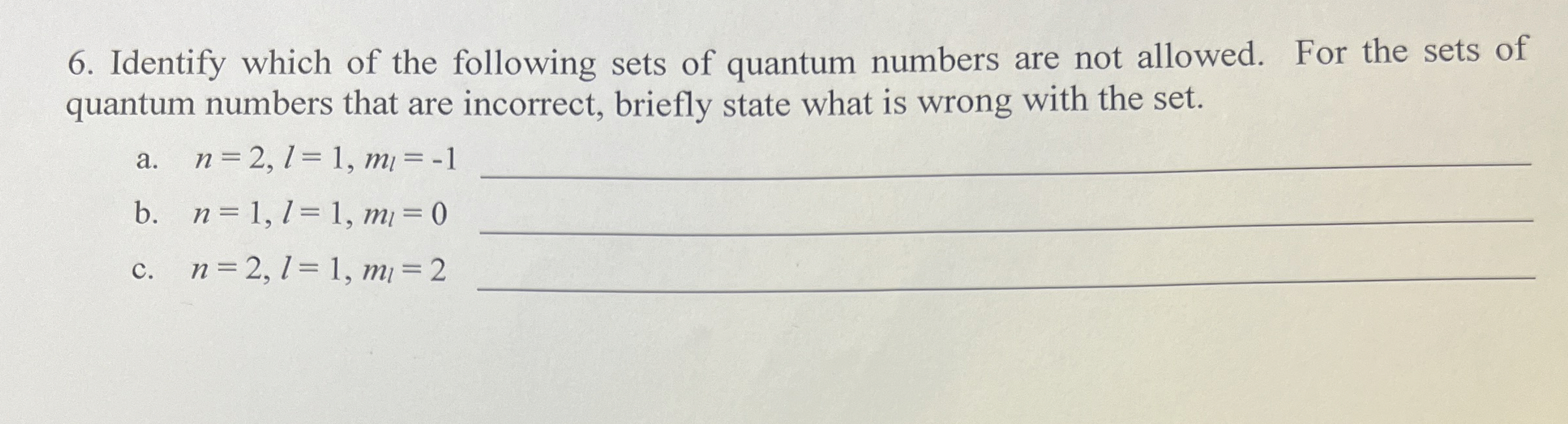 Solved Identify which of the following sets of quantum | Chegg.com