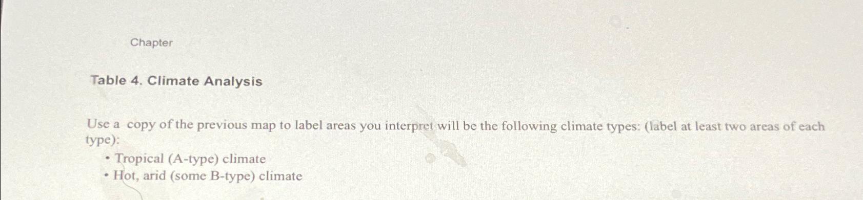 Solved ChapterTable 4. ﻿Climate AnalysisUse a copy of the | Chegg.com
