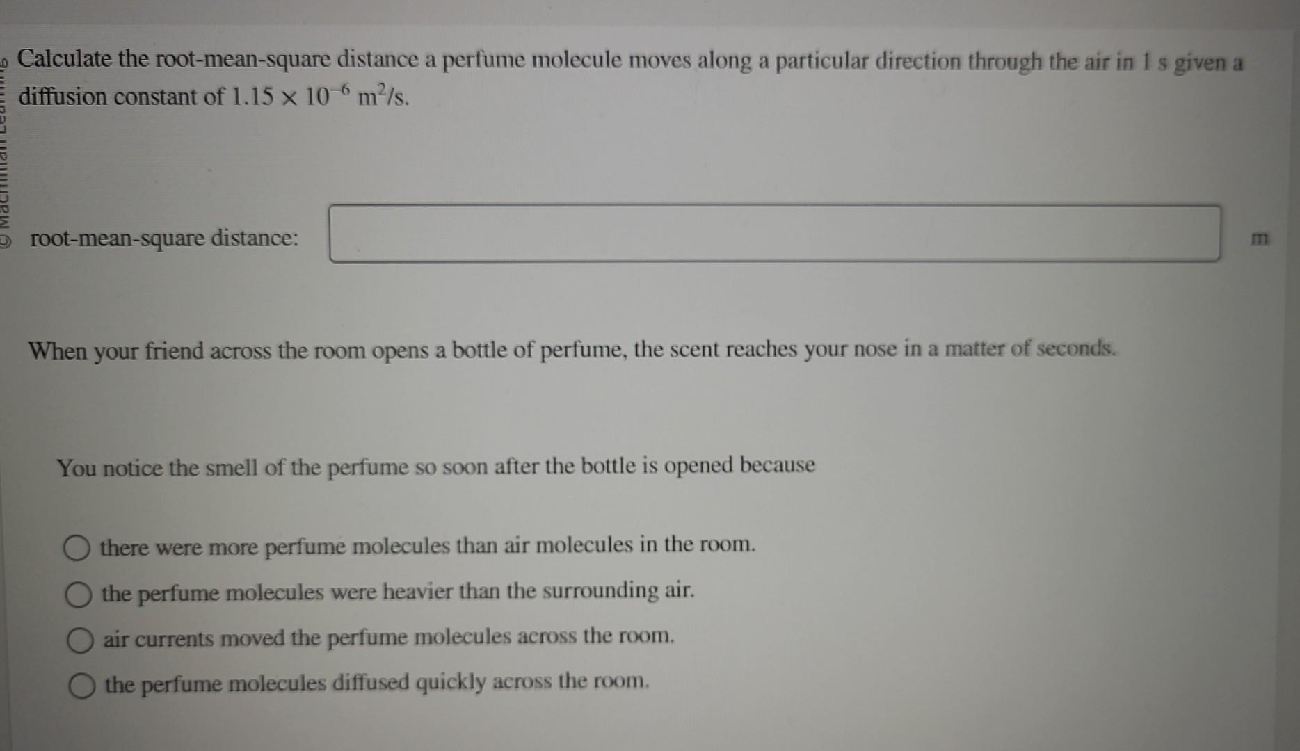 Solved Calculate the root-mean-square distance a perfume | Chegg.com