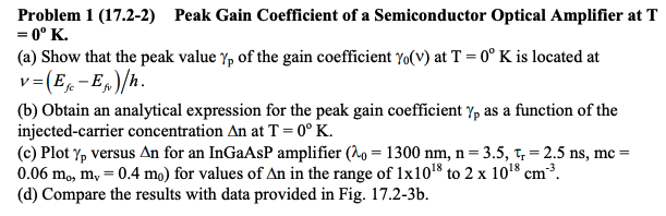 Solved Problem 1 (17.2-2) ﻿Peak Gain Coefficient of a | Chegg.com