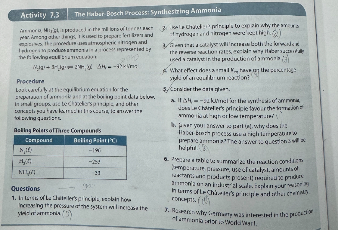 Solved Activity 7.3The Haber-Bosch Process: Synthesizing | Chegg.com