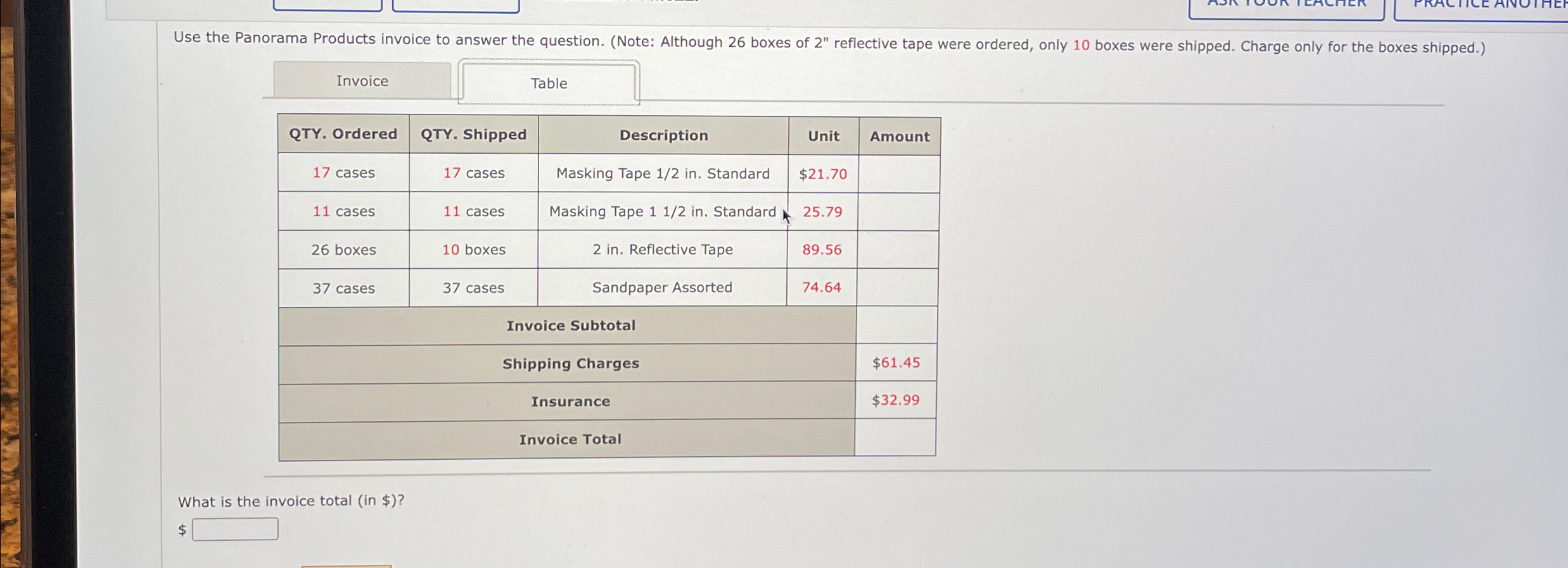 Solved Use the Panorama Products invoice to answer the | Chegg.com