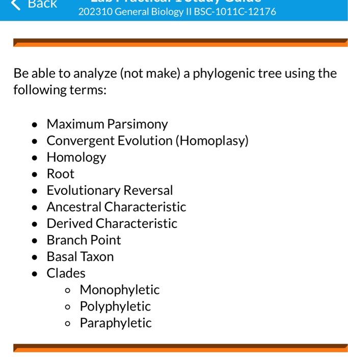 Solved Be able to analyze (not make) a phylogenic tree using | Chegg.com