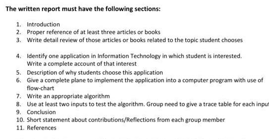 The written report must have the following sections: | Chegg.com