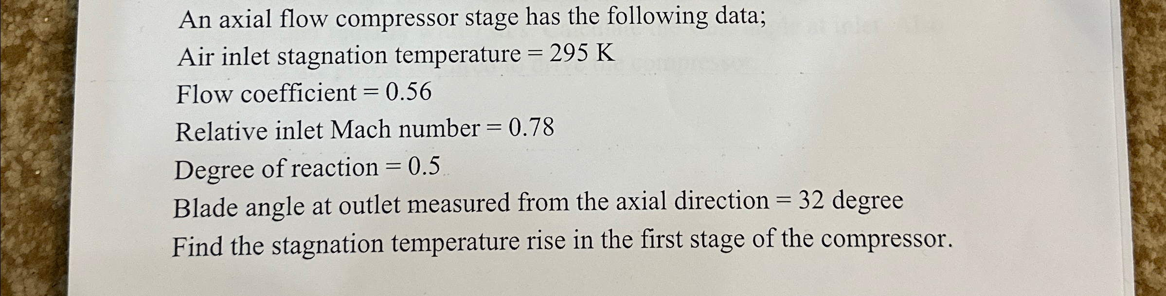 Solved An axial flow compressor stage has the following | Chegg.com
