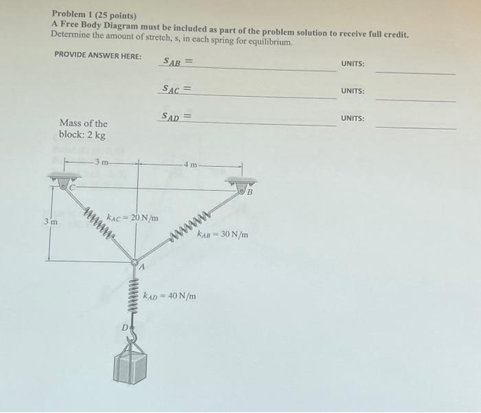Solved Problem 1 (25 points) A Free Body Diagram must be | Chegg.com Solved Problem 1 (25 points) A Free Body Diagram must be | Chegg.com