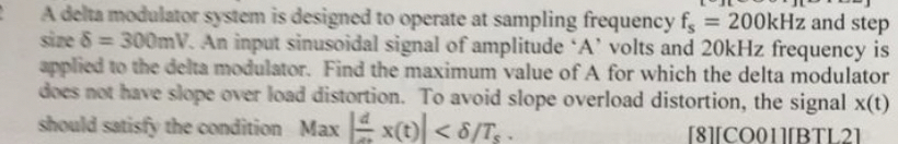 Solved A delta modulator system is designed to operate at | Chegg.com