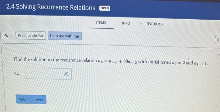Solved Find the solution to the recurrence relation | Chegg.com