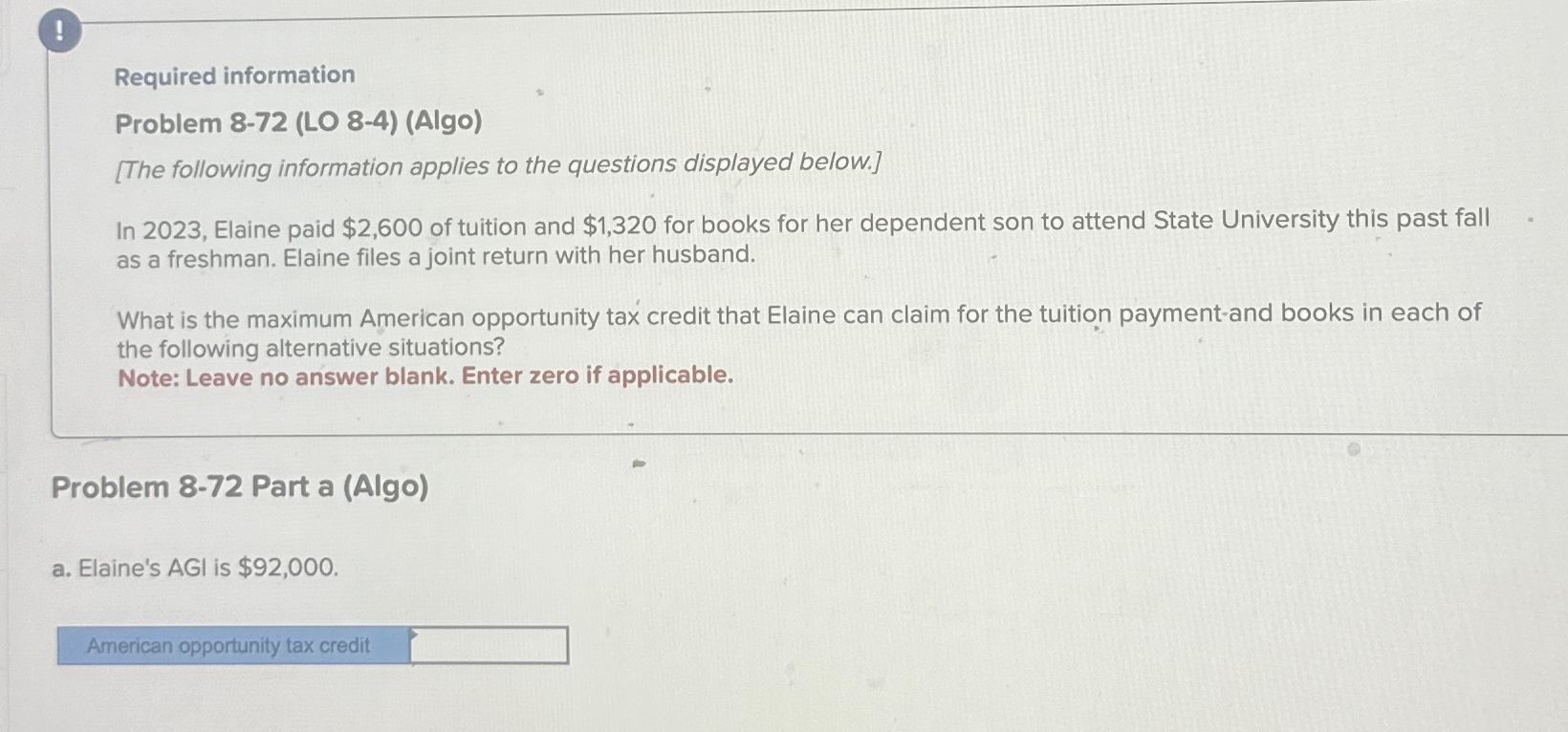 Solved !Required informationProblem 8-72 (LO 8-4) (Algo)[The | Chegg.com
