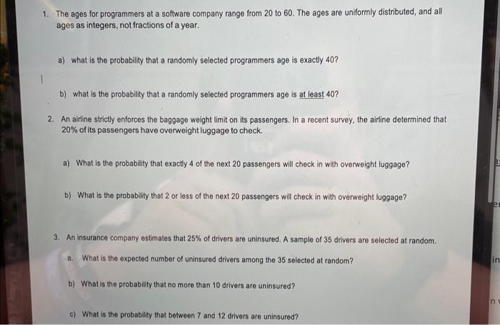 Solved 1. The ages for programmers at a software company | Chegg.com